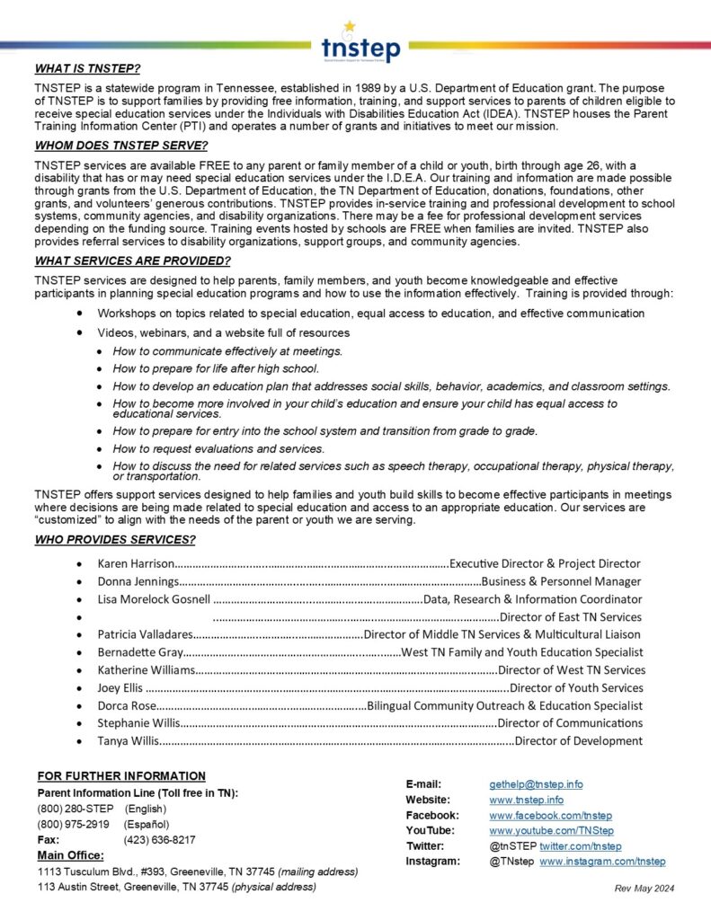 TNSTEP Information Fact Sheet • TNSTEP
