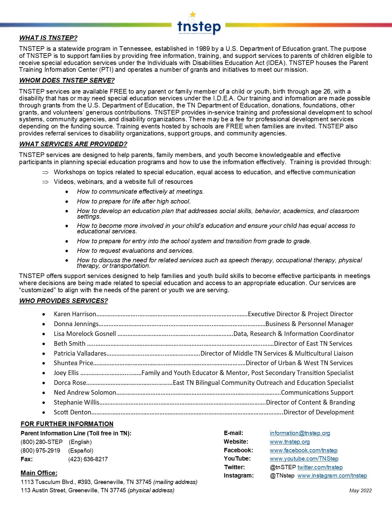 TNSTEP Information Fact Sheet • TNSTEP