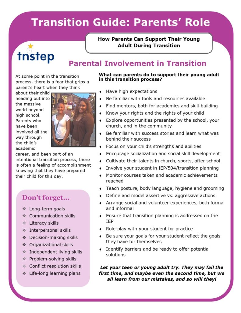 Transition Guide: Parents’ Role • TNSTEP