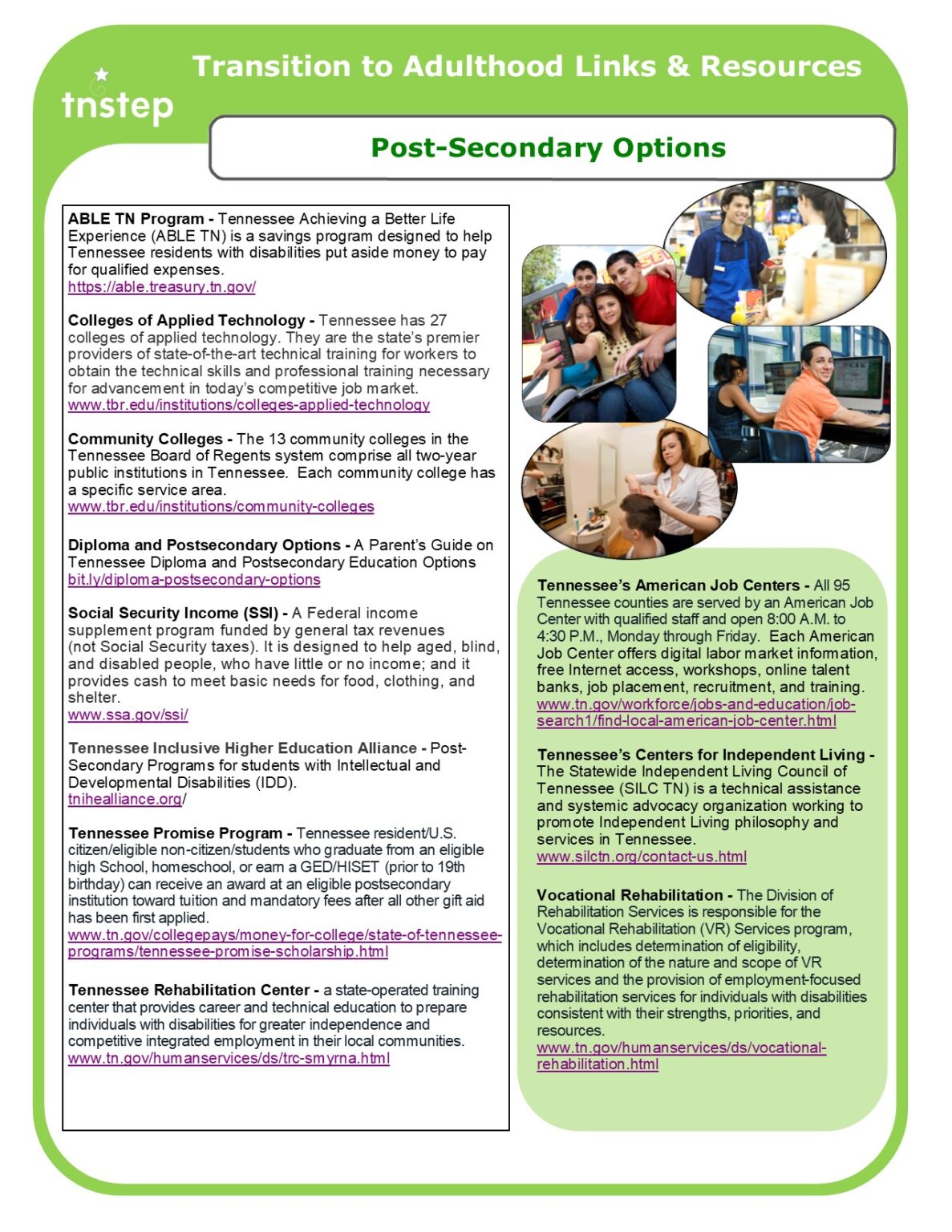 Transition to Adulthood Links & Resources • TNSTEP