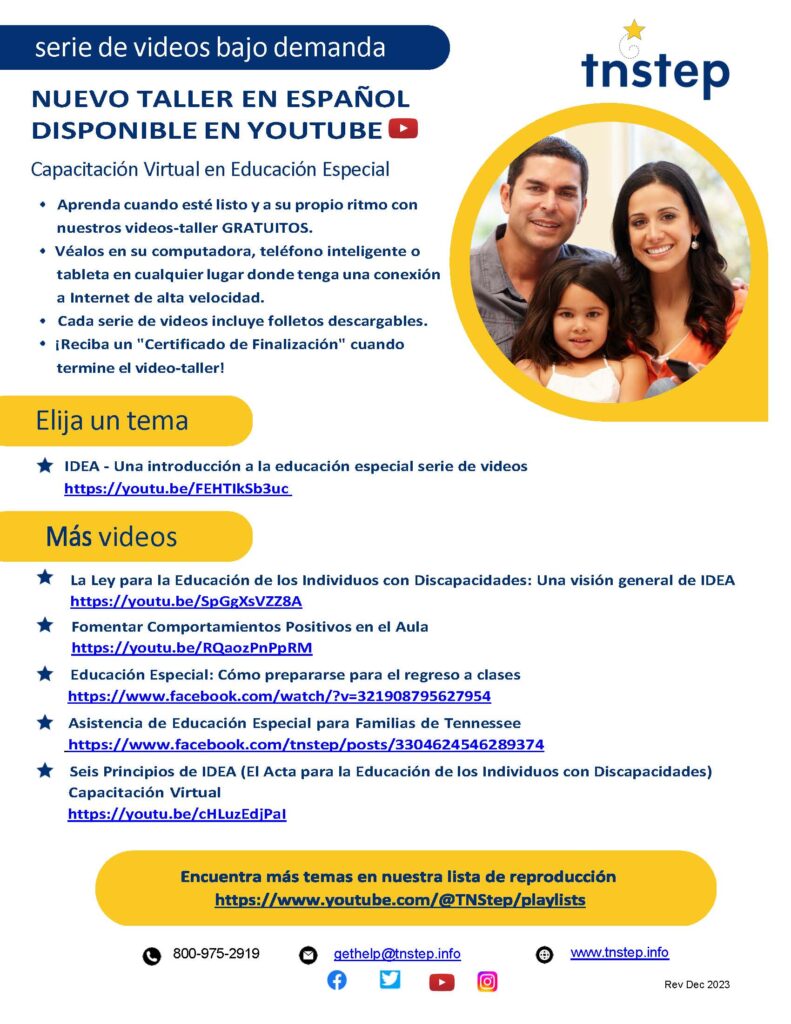 z Nuevo Taller en Español Disponible En YouTube (YouTube Workshop Video Series) • TNSTEP