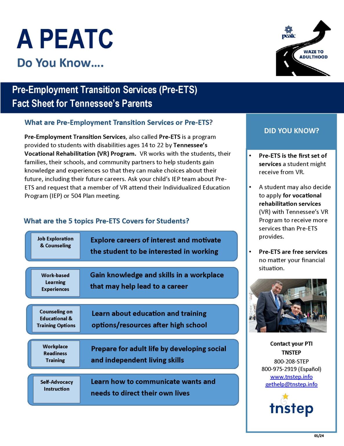 Pre-Employment Transition Services (Pre-ETS) Fact Sheet for Tennessee’s ...
